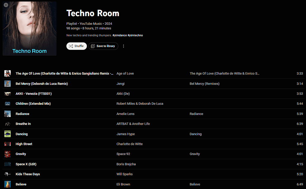 “Techno Room” Playlist on YouTube Music – Techno Airlines