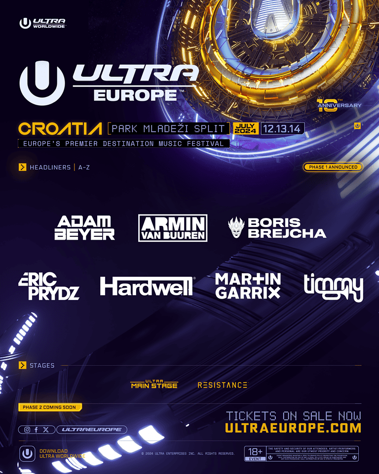 Ultra Europe 2024 Releases Phase 1 Lineup - Techno Airlines